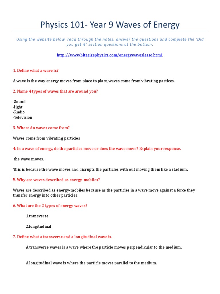 Year 9 Physics: Energy Waves Explained | PDF | Waves | Wavelength