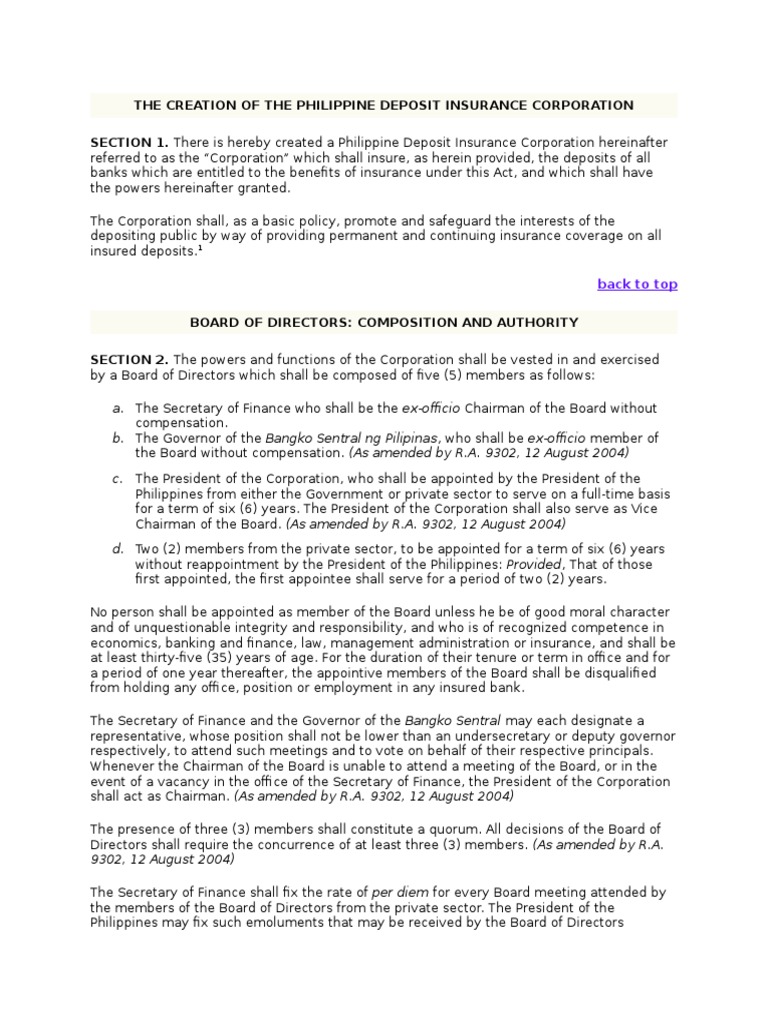 PDIC Law (Amended) | PDF | Board Of Directors | Banks