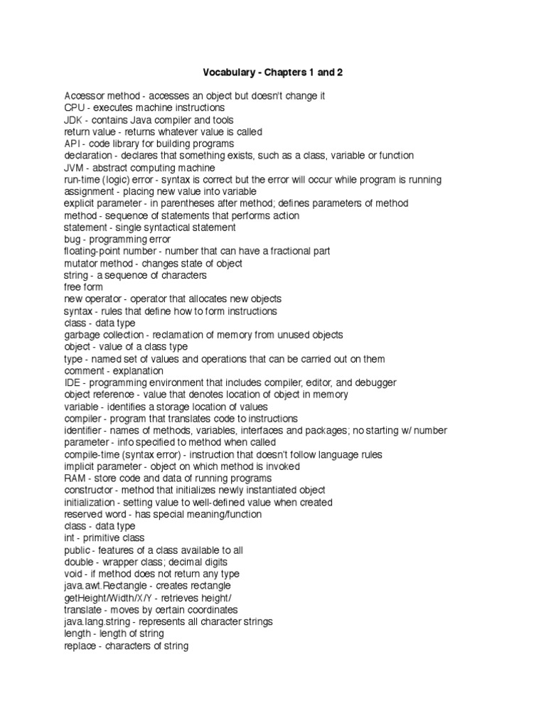 Vocabulary - Chapters 1 and 2 | PDF | Teaching Methods & Materials ...