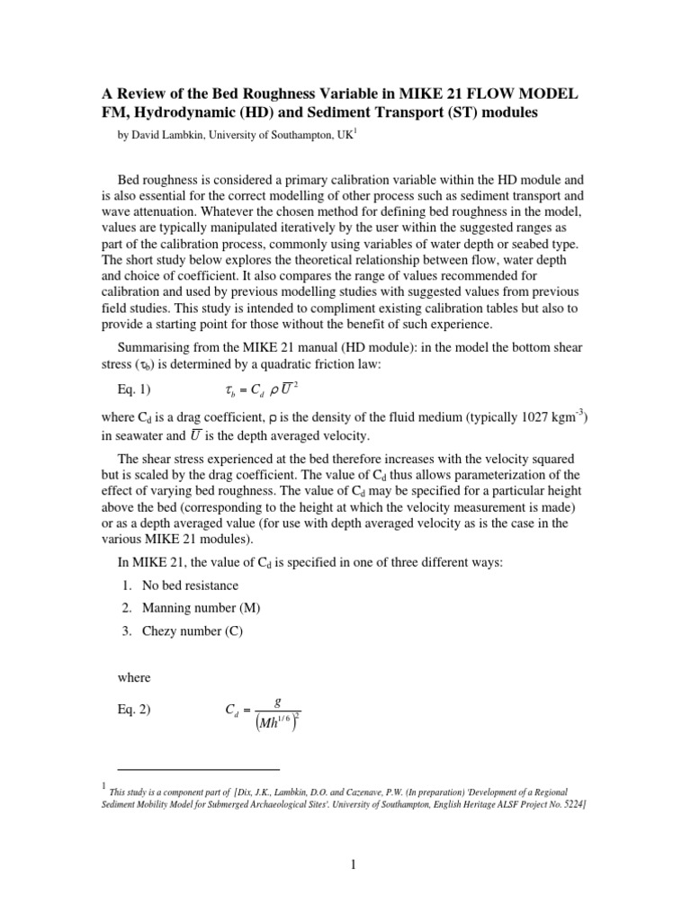Bottom Roughness Parameter Study | PDF | Drag (Physics) | Sediment
