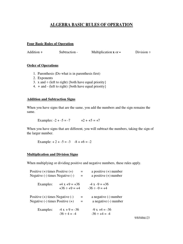 Four Basic Rules of Operation | PDF