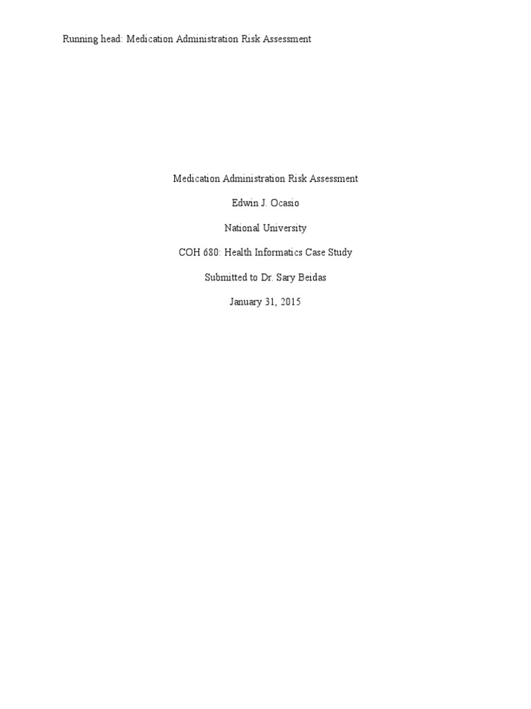 Medication Administration Risk Assessment | PDF | Patient Safety ...