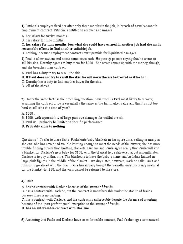 Law of Contract Casebriefs | PDF | Breach Of Contract | Damages