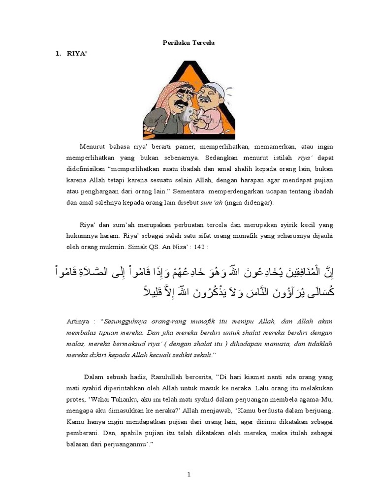 Perilaku Tercela (Riya, Aniaya, Diskriminasi) | PDF