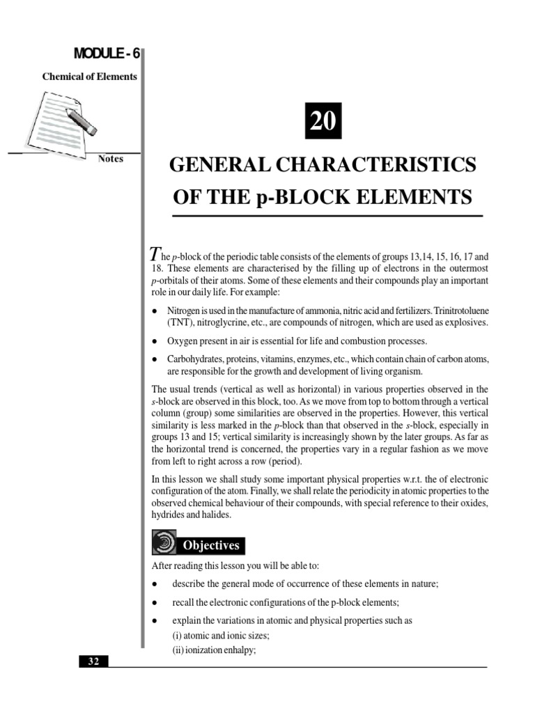 L-20 General Characterstics of The P-Block Elements | PDF | Periodic ...