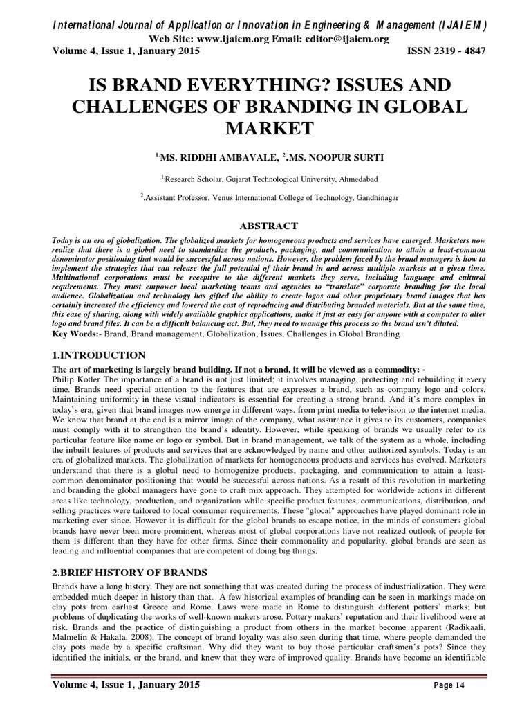 Is Brand Everything? Issues and Challenges of Branding in Global Market ...