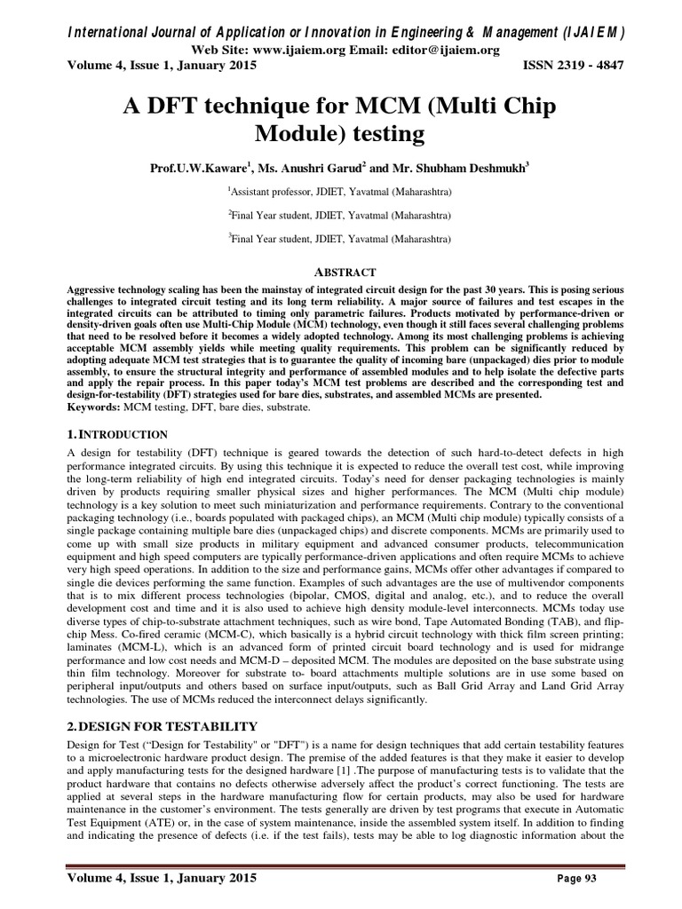 A DFT Technique For MCM (Multi Chip Module) Testing | PDF | Integrated ...