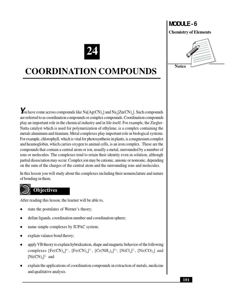 L-24 Cordination and Compunds | PDF | Coordination Complex | Ligand