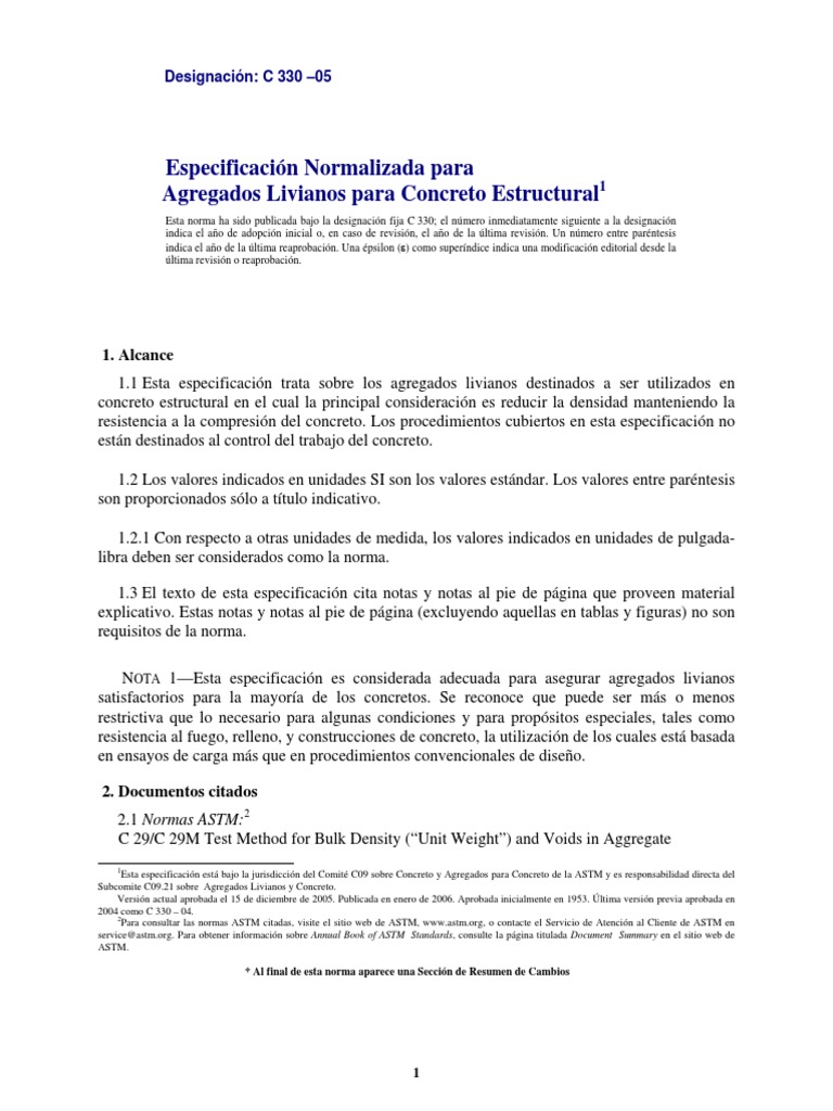 ASTM C330 - 05 Castellano | PDF | Humedad relativa | Hormigón
