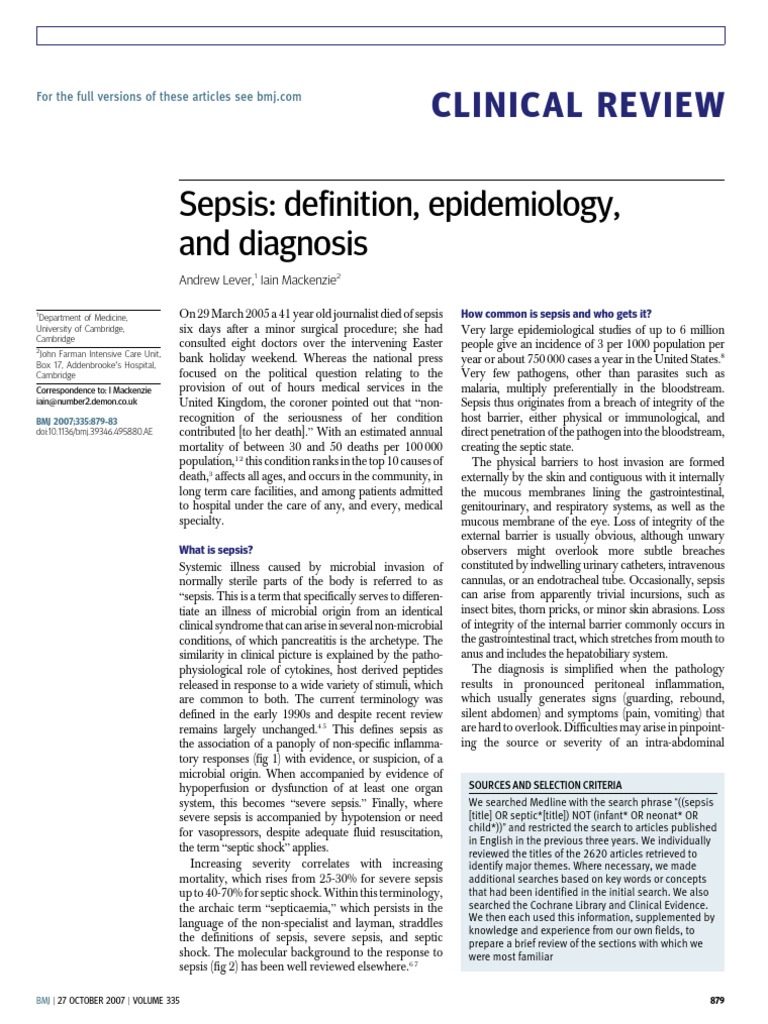 Sepsis: Definition, Epidemiology, and Diagnosis: Clinical Review | PDF ...