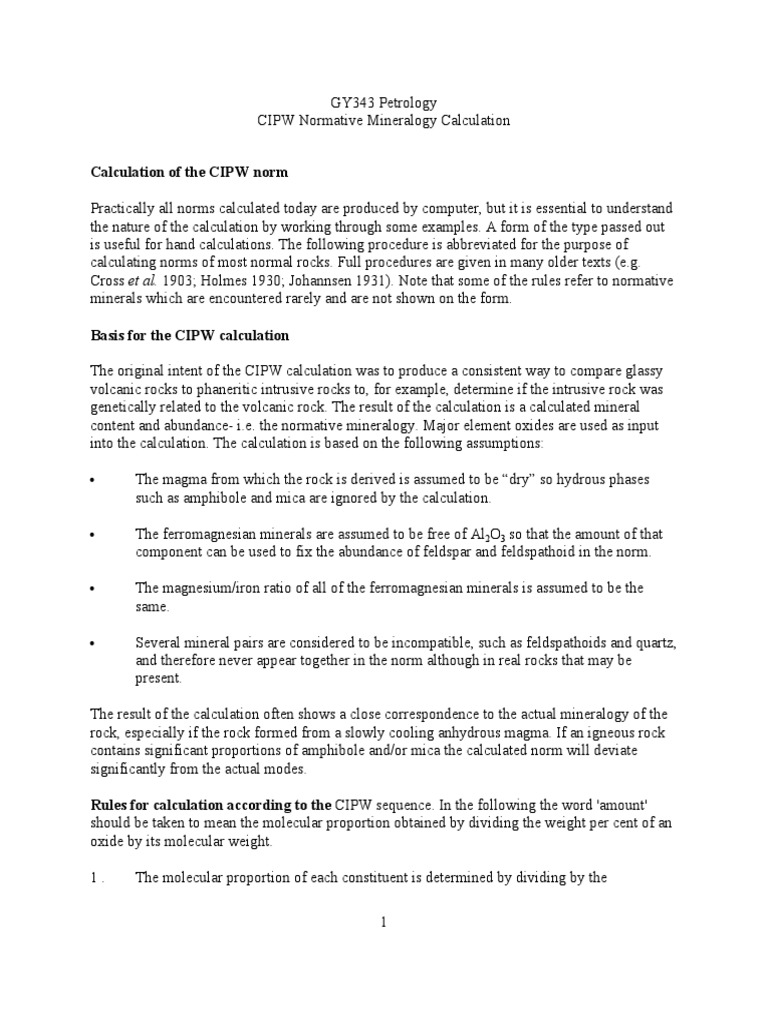 CIPW norm | Igneous Rock | Minerals
