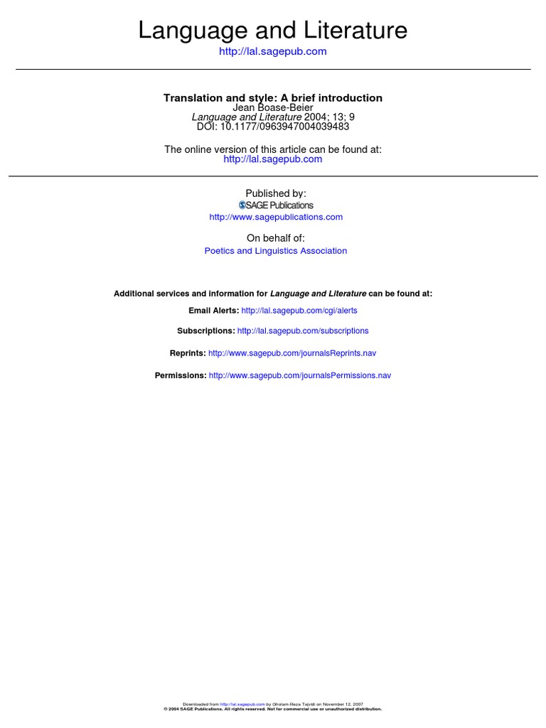 Translation and Style A Brief Introduction (Jean Boase-Beier) | PDF ...