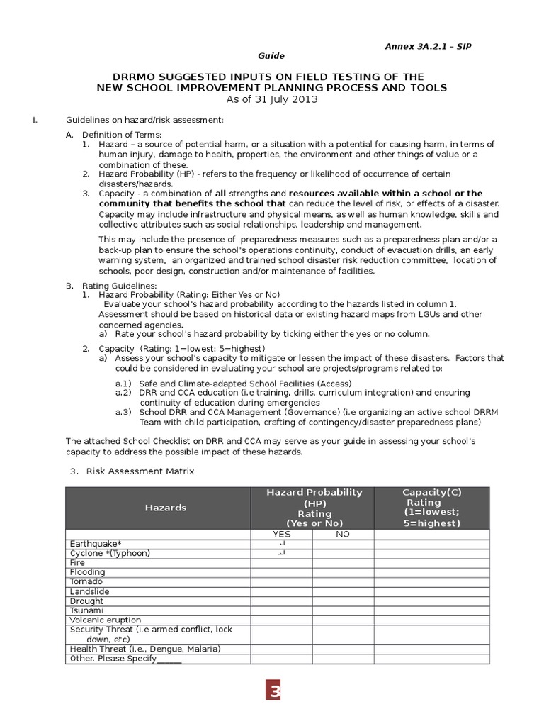 SIP Guide Annex 3A.2.1 - DRRM & CCA Checklist | PDF | Emergency ...