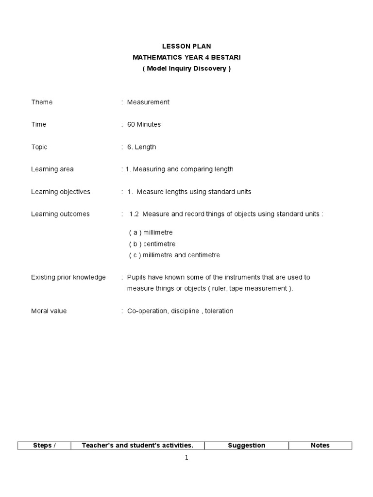Lesson Plan Ukuran | PDF | Measurement | Lesson Plan