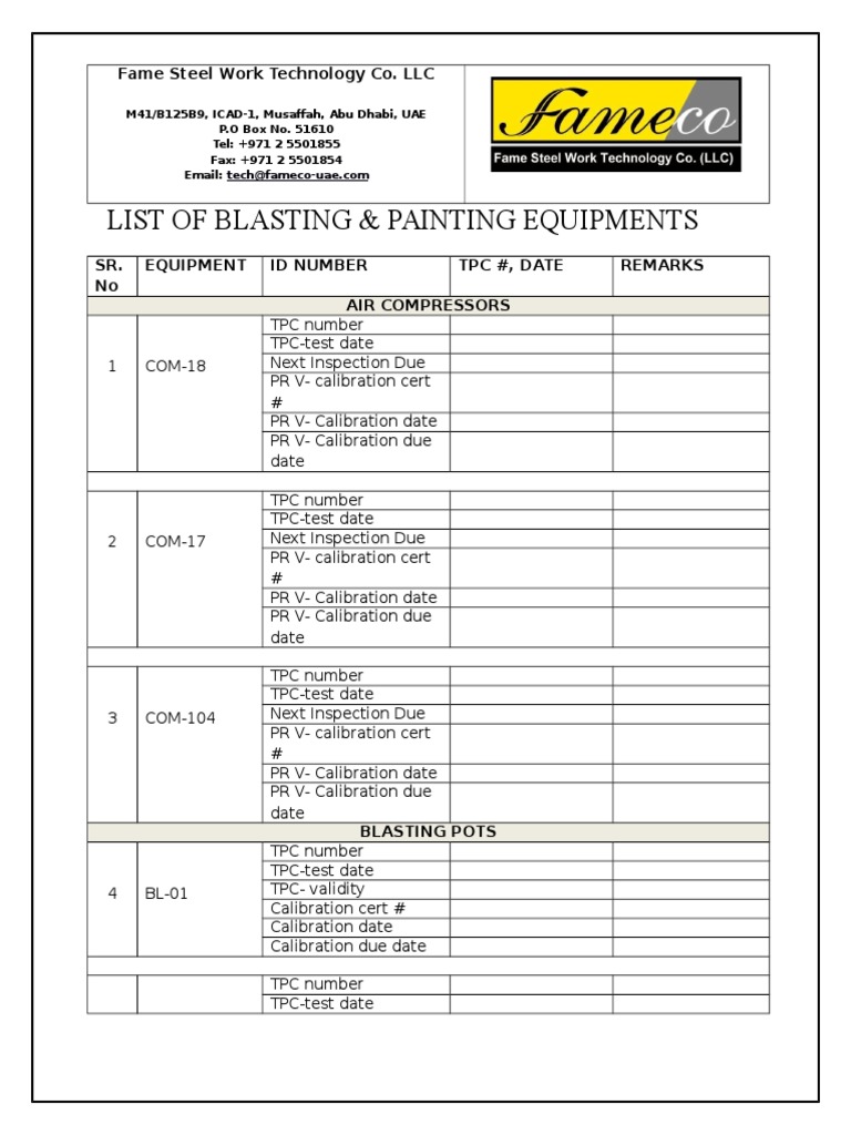5 - Equipment's Master Checklist | PDF | Chemical Equipment | Machines