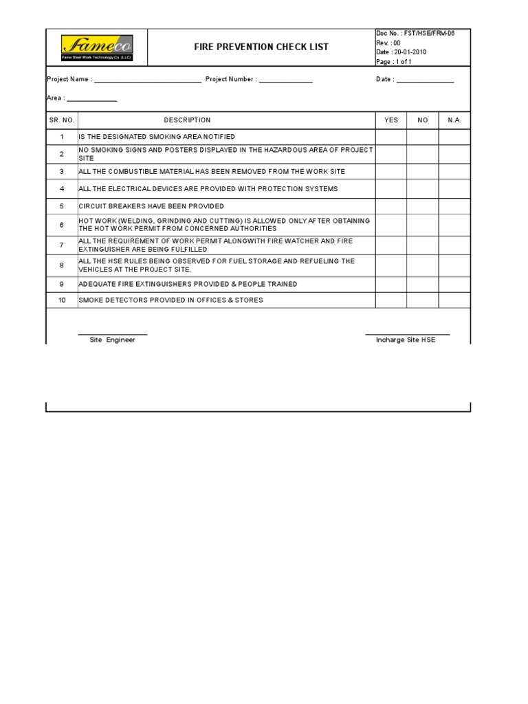 9 - Fire Prevention Check List | PDF | Technology & Engineering
