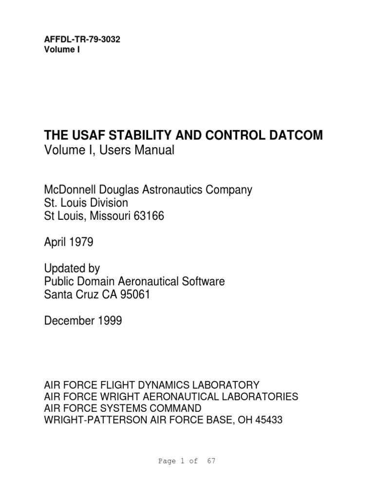 A User's Manual for the USAF Stability and Control Digital Datcom: Providing Rapid Estimation of ...