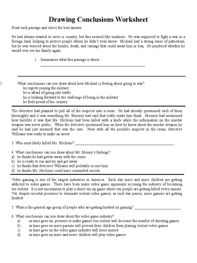 Drawing Conclusions Worksheet for Students | PDF