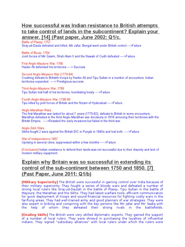 How Successful Was Indian Resistance To British Attempts To Take ...