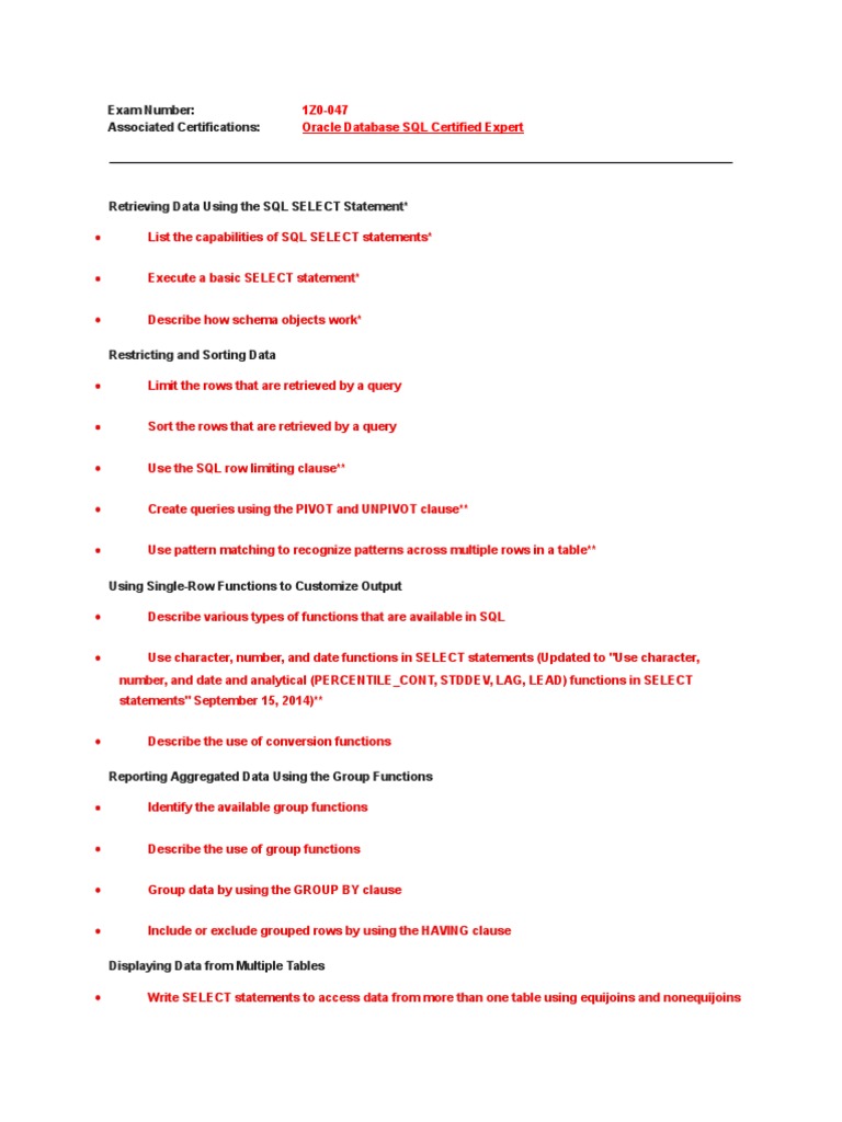 1Z0-047 Oracle Database SQL Certified Expert | PDF | Sql | Database Index