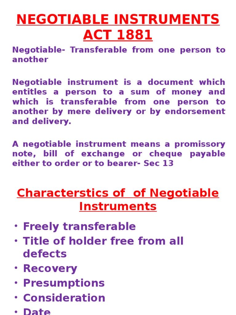Negotiable Instruments Act 1881 | PDF | Negotiable Instrument ...