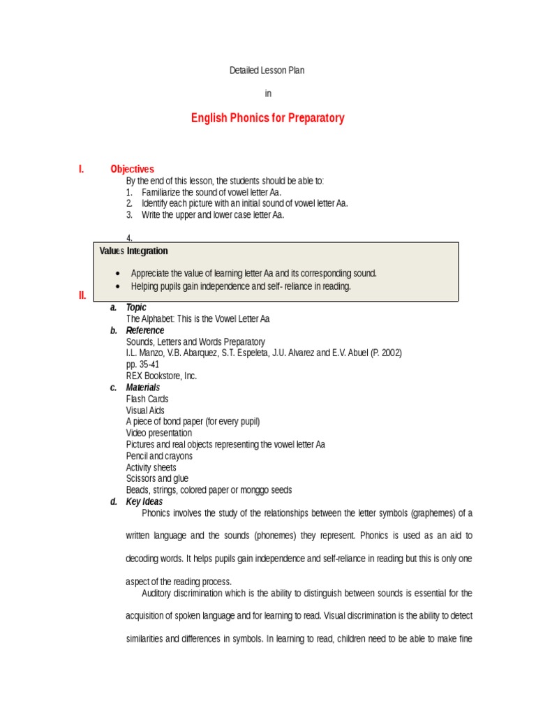 Detailed Lesson Plan in English Phonics For Preparatory | PDF | Phonics ...