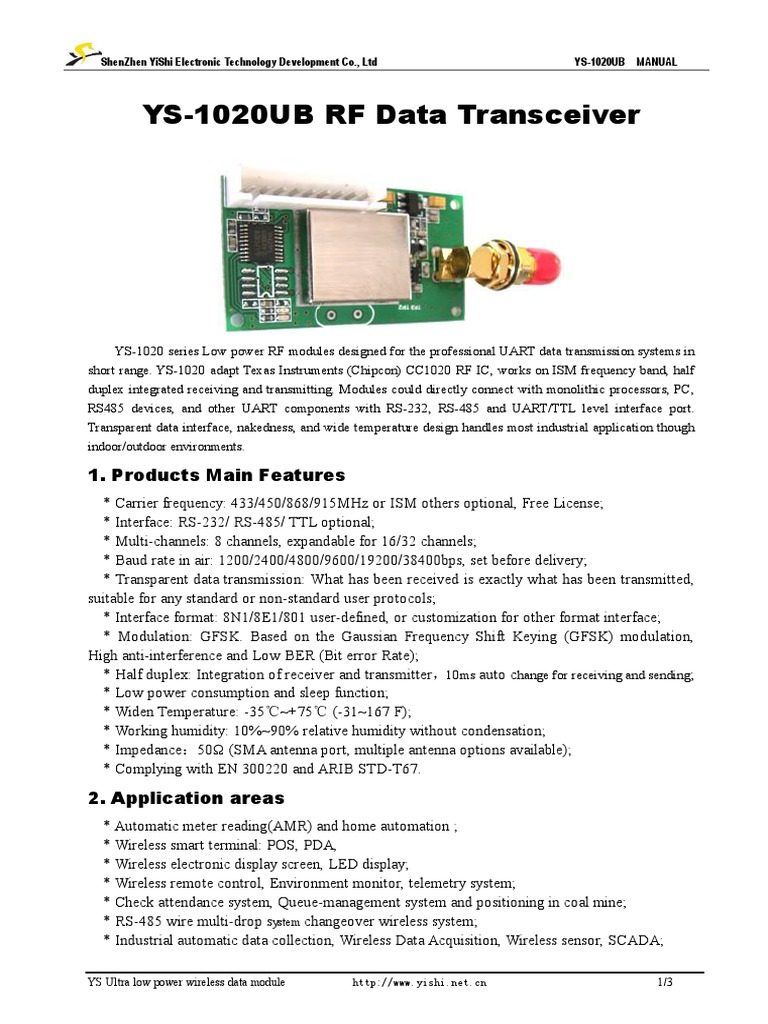 YS 1020UB Manual | PDF | Transmitter | Wireless