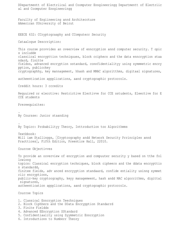 EECE 632 - Cryptography and Computer Security | PDF | Cryptography | Public Key Cryptography