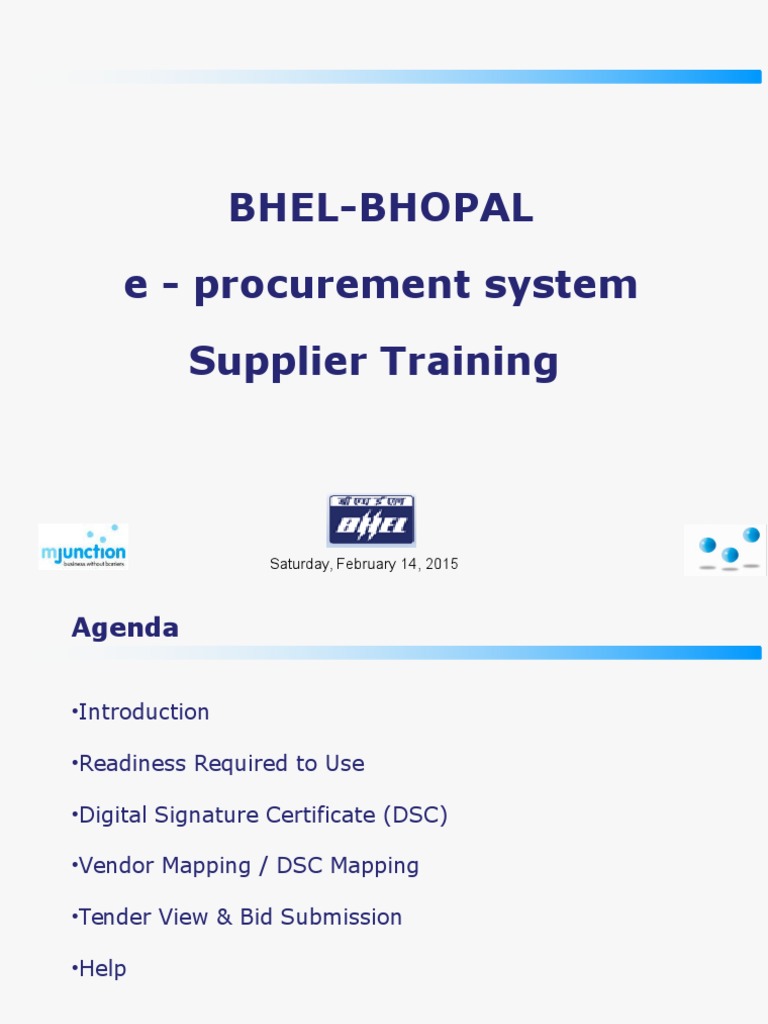 Bhel-Bhopal e - Procurement System Supplier Training: Saturday ...