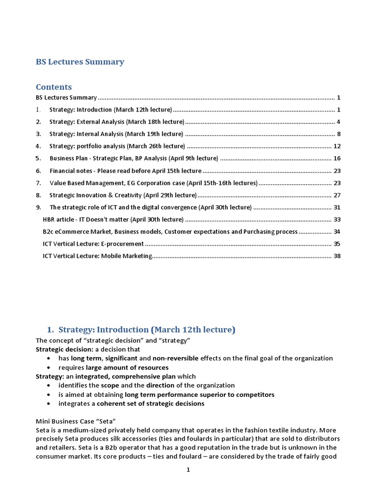 Business Strategy Summary PDF Format | PDF | Strategic Management ...