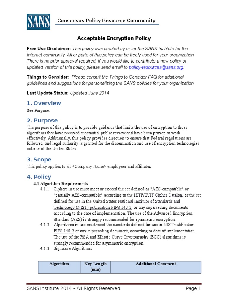 Acceptable Encryption Policy | PDF | Key (Cryptography) | Transport ...