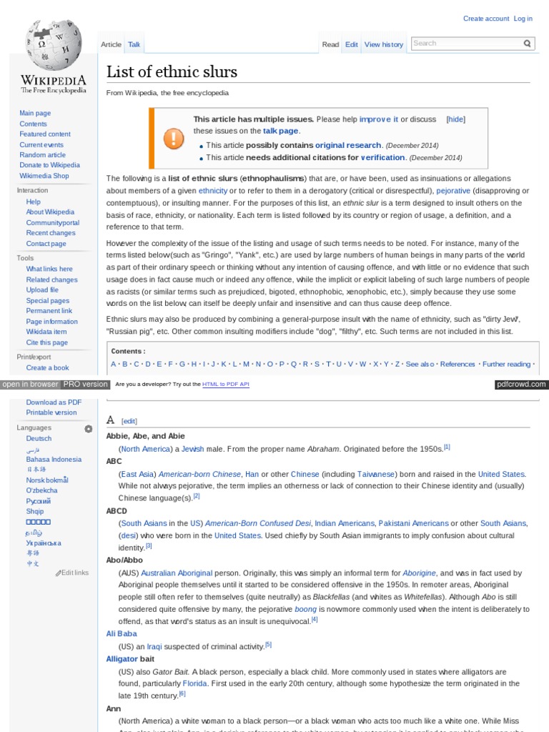 En Wikipedia Org Wiki List of Ethnic Slurs | Wikipedia | Black People ...