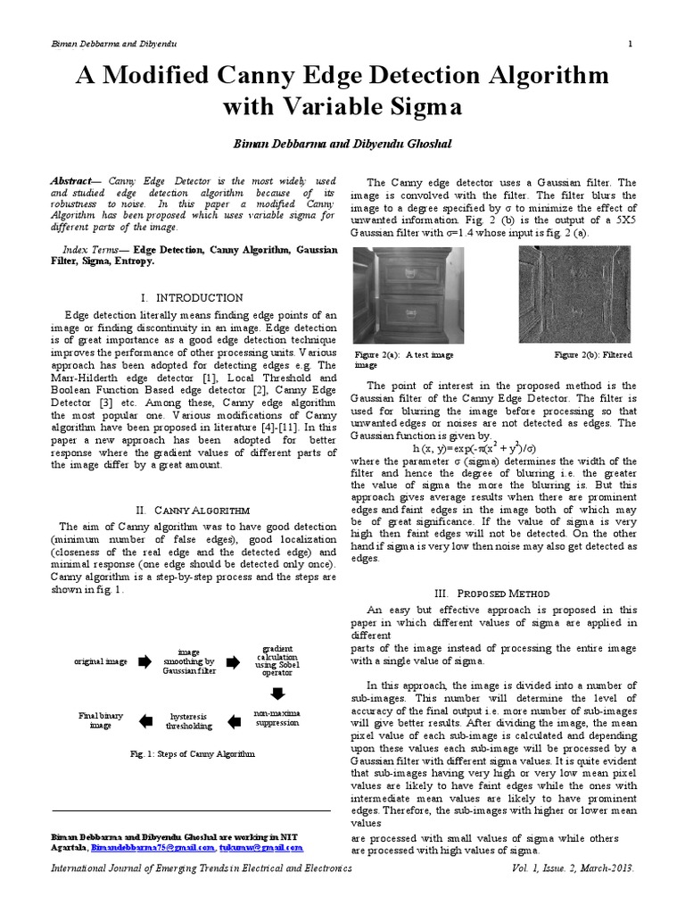 1 A Modified Canny Edge Detection Algorithm With Variable Sigma Pdf Areas Of Computer