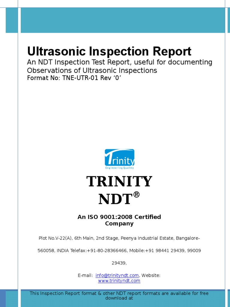 Ultrasonic Inspection NDT Sample Test Report Format | PDF ...
