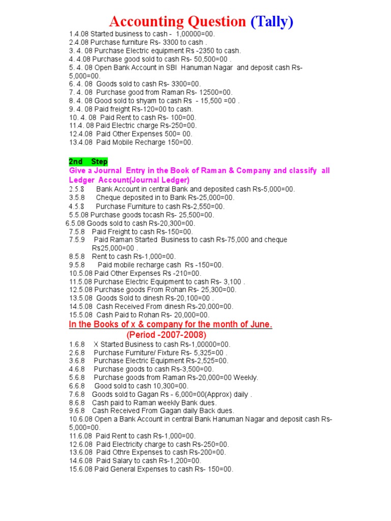 Tally Question | PDF | Debits And Credits | Expense