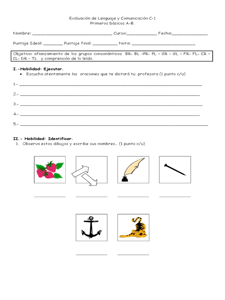 Evaluación Grupos Consonanticos | PDF