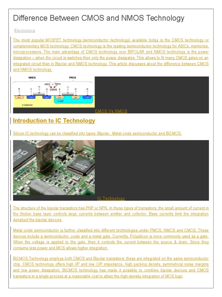 Difference Between CMOS and NMOS Tech | PDF | Cmos | Mosfet