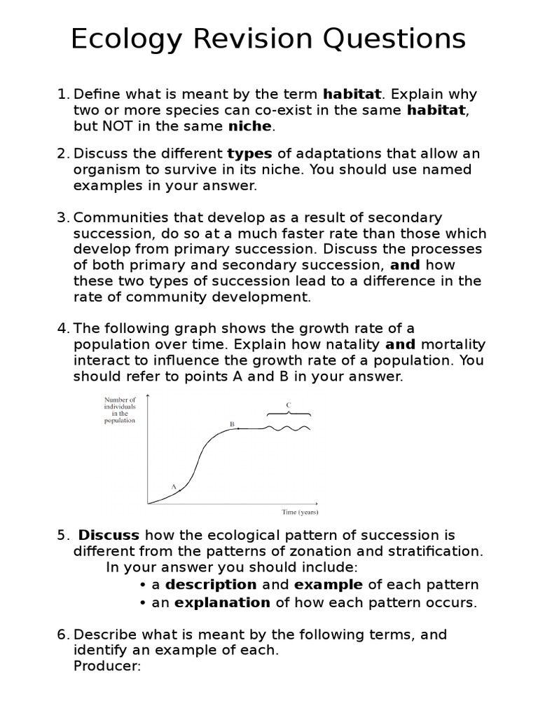 Ecology Revision Questions | PDF | Ecological Niche | Ecology