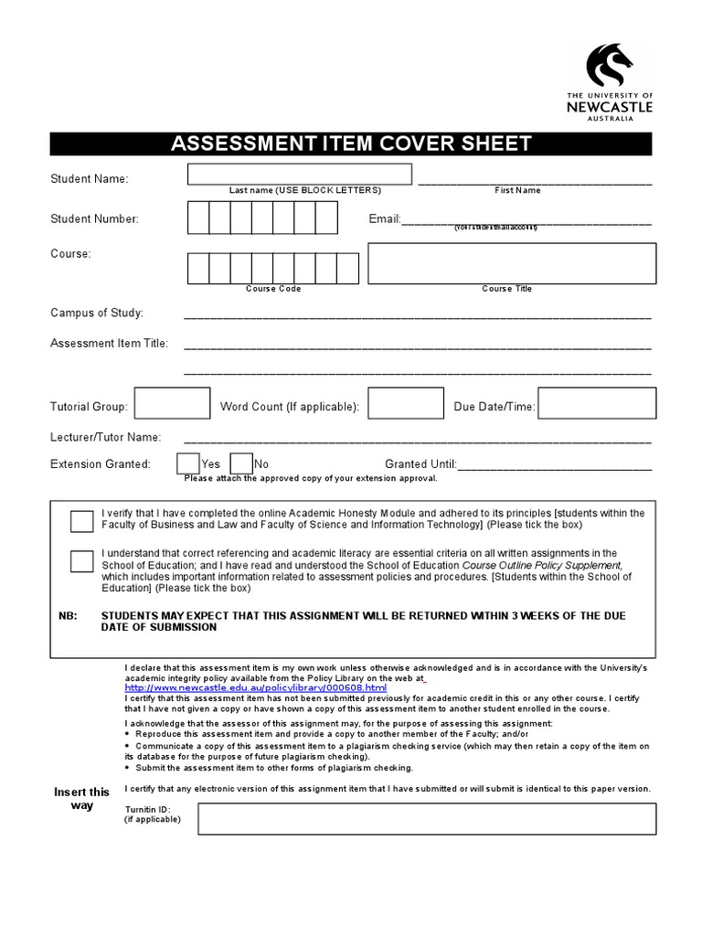 Assessment Item Cover Sheet: Insert This Way | PDF