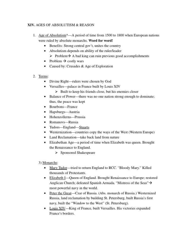 Knox Notes Age of Absolutism and Reason | PDF | Absolute Monarchy ...