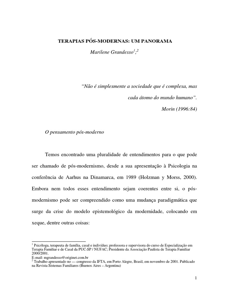 Terapias Pós-Modernas: Um Panorama | PDF | Realidade | Conhecimento
