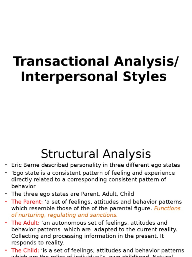 Transactional Analysis & Interpersonal Styles | PDF | Applied Psychology | Mental Health
