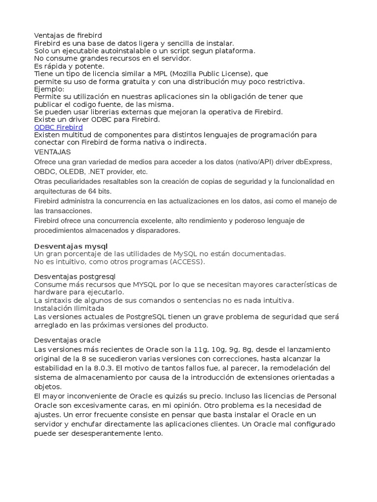 Ventajas de Firebird | PDF | SQL | Base de datos Oracle