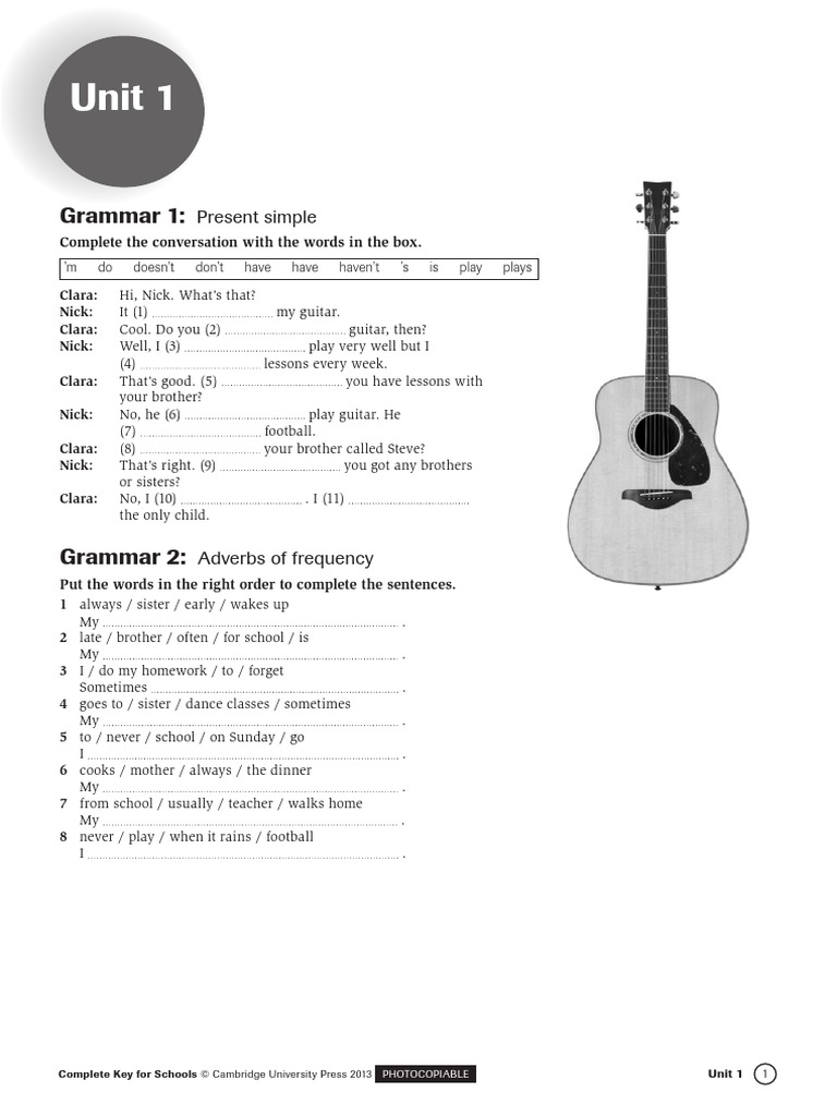 Complete Key For Schools Unit1 Extra Worksheet | PDF