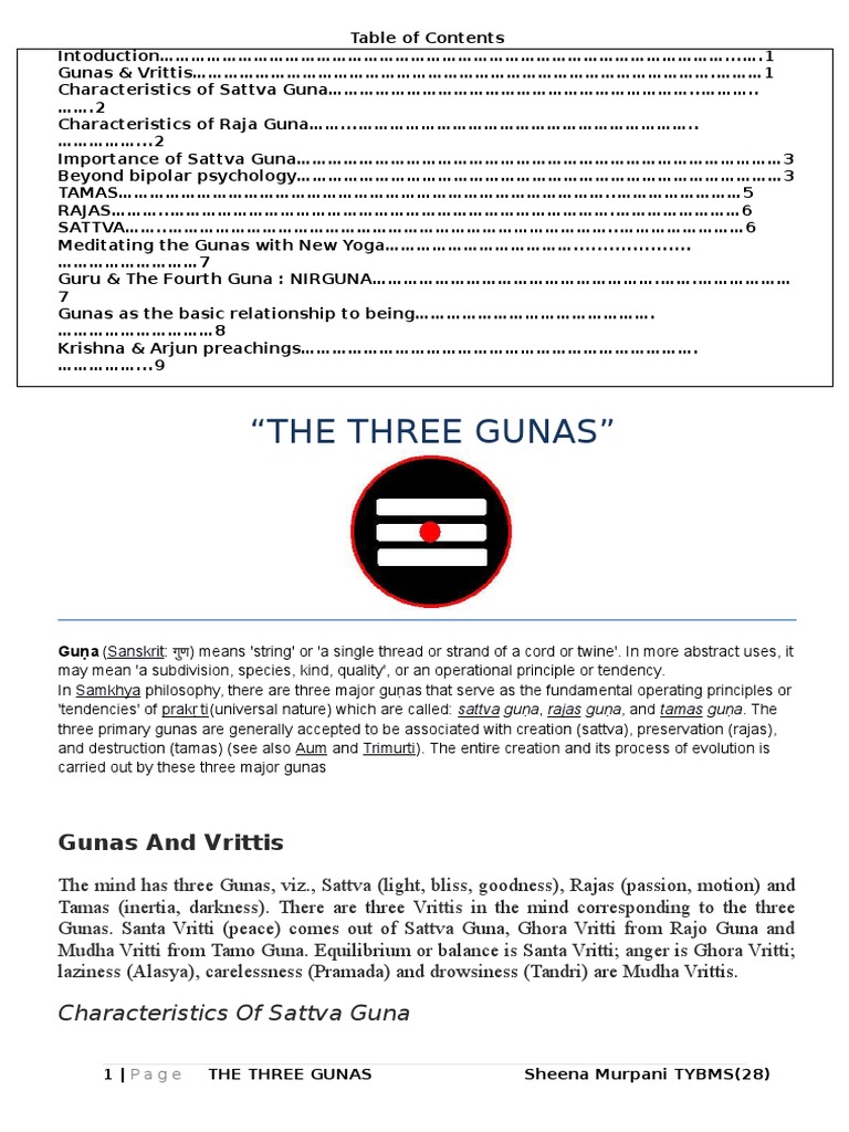 THE THREE GUNAS | PDF | Religious Philosophical Concepts | Hindu ...