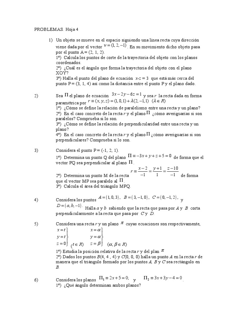 Hoja Matemáticas Selectividad | PDF | Línea (geometría) | Geometria plana)