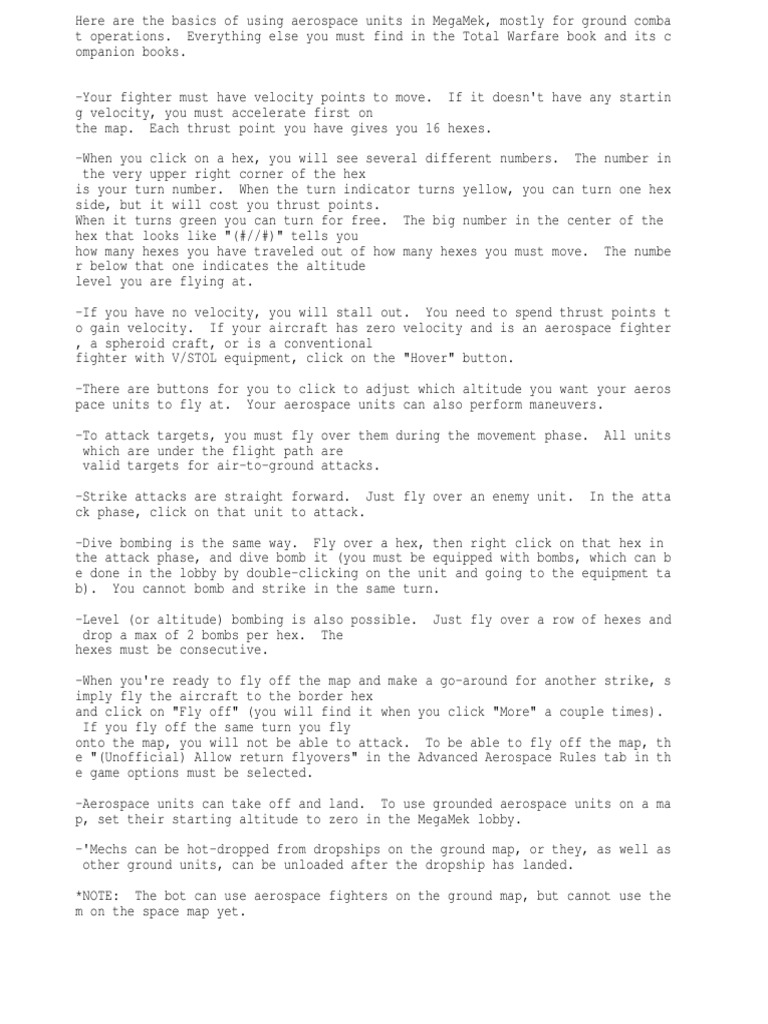 How To Use Aerospace Units On Ground Maps in MegaMek | PDF | Fighter ...