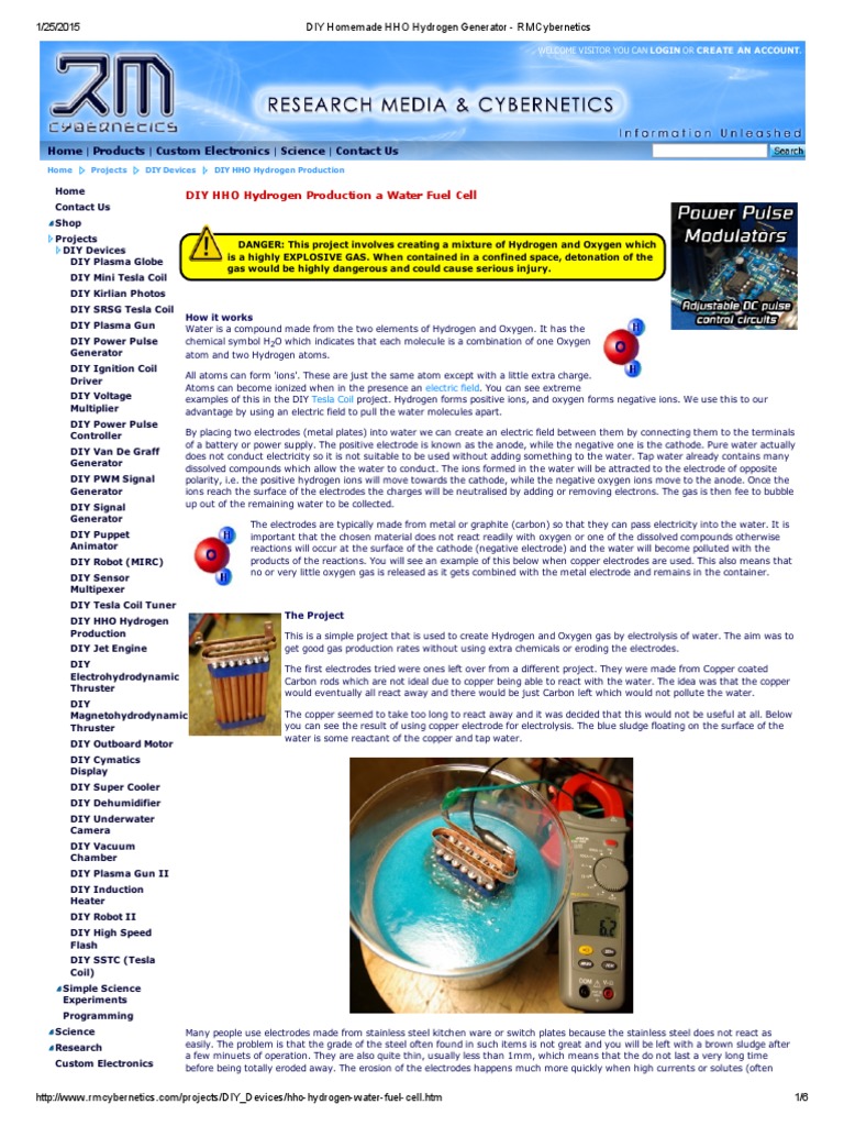 DIY Homemade HHO Hydrogen Generator - RMCybernetics | PDF | Properties ...