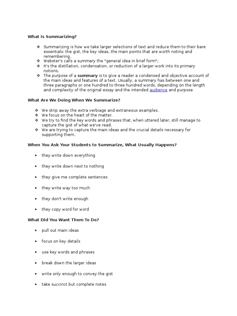 What Is Summarizing | PDF | Essays | Phrase