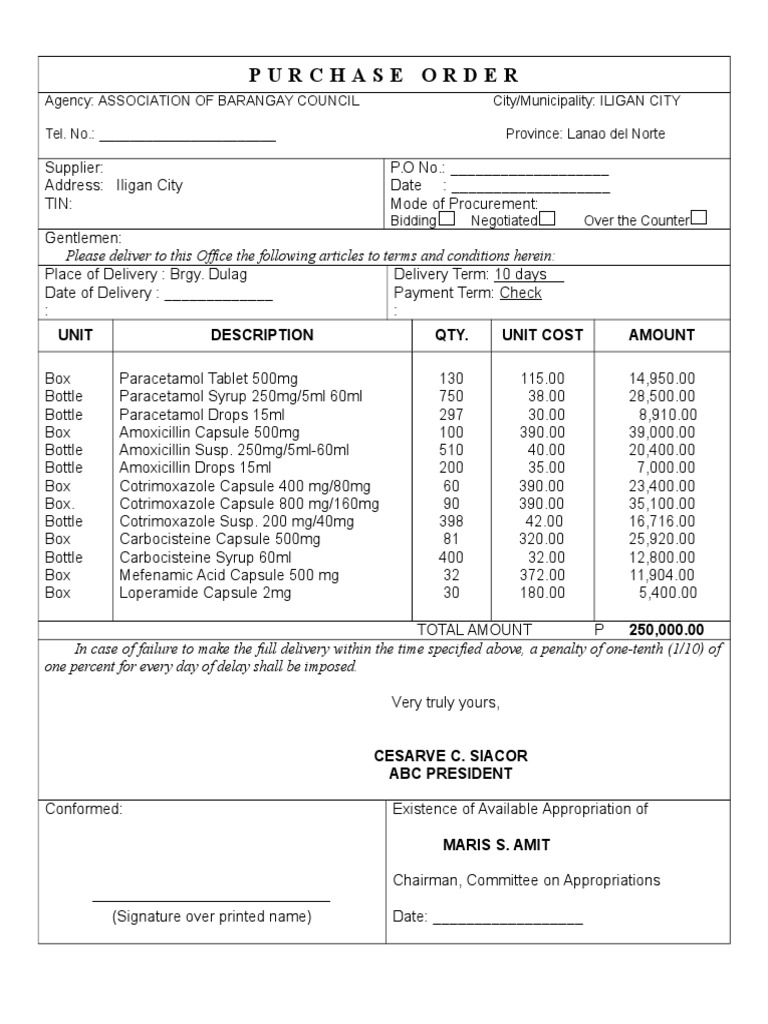 Purchase Order: Unit Description Qty. Unit Cost Amount | PDF